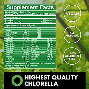 The Chlorella Company | Fermented Chlorella Tablets | Broken Cell Wall | 1,350 Tablets | Chlorophyll | Supergreens | Gluten-Free | Vegan | Non-GMO