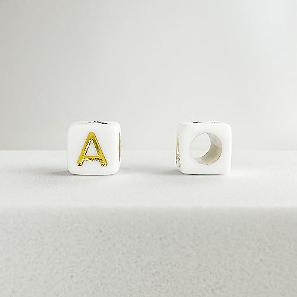 200 Letter C White Acrylic Beads with Gold Letters 6mm with 3.4mm Hole - Letter C Only