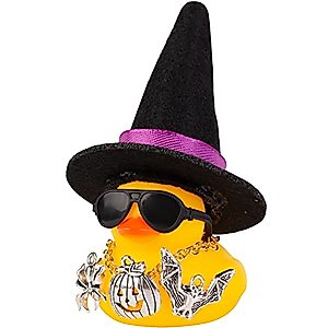 MuMyer Car Rubber Duck Ornaments Halloween Duck Car Dashboard Decorations with Mini Witch Hat Sunglasses Necklace Halloween Accessories for Halloween Themed Gifts