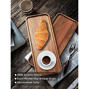 HOMKULA Acacia Wood Serving Platters and Trays - 14" x 5.5" Wooden Mini Charcuterie Boards, Small Cheese Board, Rectangle Wooden Tray for Kitchen Counter, Bathroom, Home Decor, Party, 3 Pack