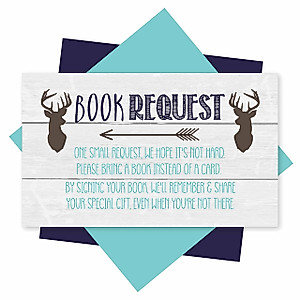 Hadley Designs Deer Baby Shower Invitation set-50 Invitations & 25 Book Request Inserts Include Sprinkle Invites for a Boy and Bring A Book Instead of A Card, Guest Book Alternative