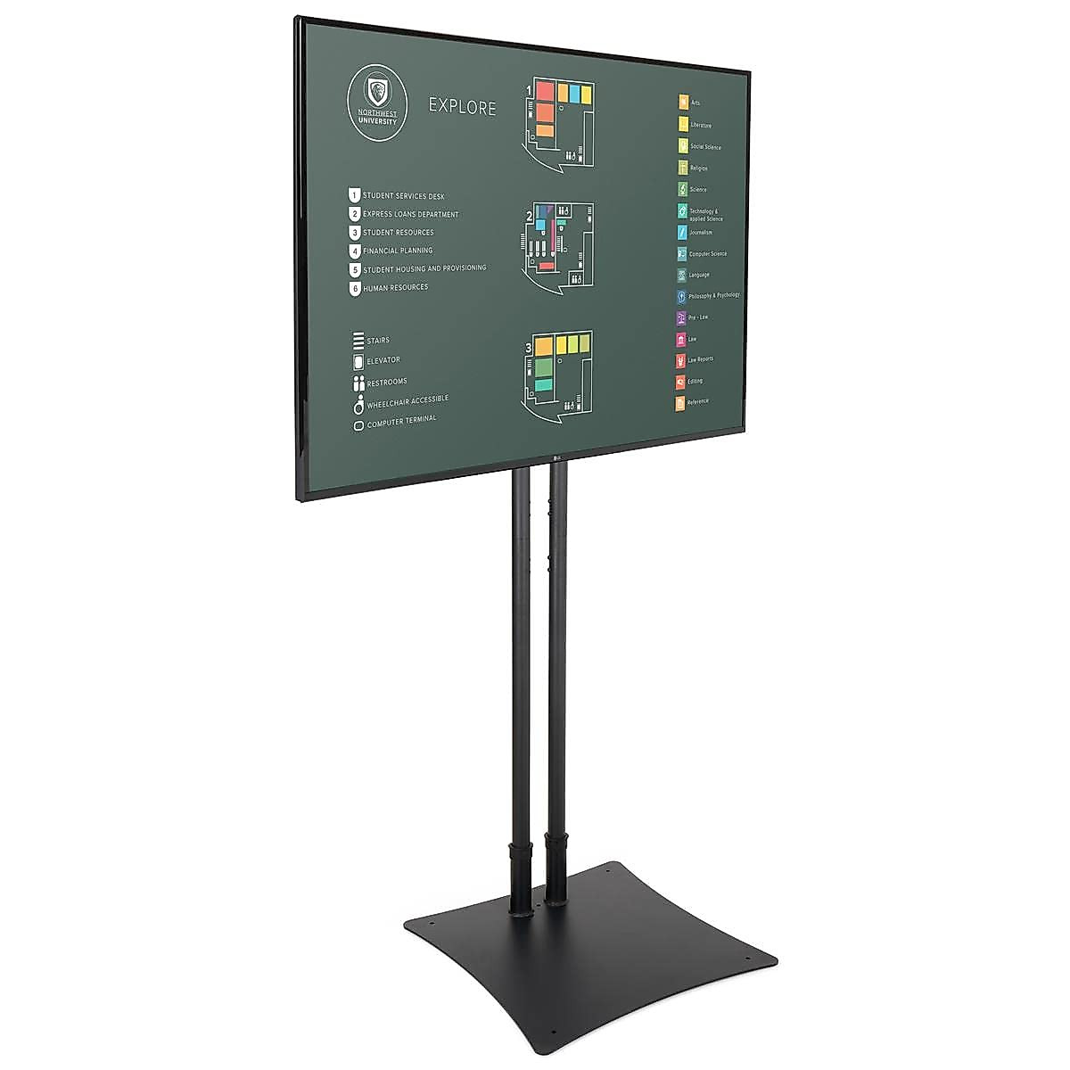 Displays2go 88 x 29 Inches Tall Flatscreen Stands, Supports 32-70 Inch Flat Screen Televisions, Steel Construction – Black (DSTANDBK)