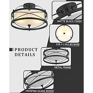 LHLYCLX Entryway Drum Light Fixtures, Semi-Flush Mount Rustic Ceiling Light for Hallway Living Room Bedroom Kitchen, Old Bronze Finished (Brown)