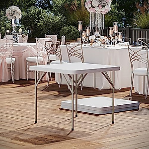 Flash Furniture Elon 2.85-Foot Square Granite White Plastic Folding Table | Waterproof | Impact and Stain Resistant