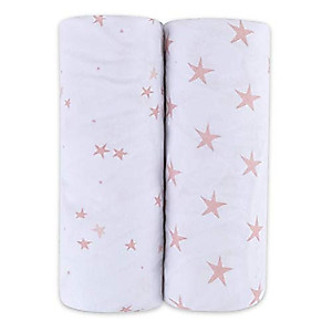 Pack n Play Playard Sheet - Mini Crib Sheet 100% Jersey Cotton 2 Pack for Baby Girl-Dusty Rose and Mauve Pink Stars