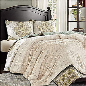 Chanasya Fuzzy Shaggy Faux Fur Throw Blanket and Pillow Cover 3-Piece Set - Lightweight Plush Sherpa Throw (50x65 Inches) and 2 Matching Throw Pillow Covers (18x18 Inches) for Bed Couch - Creme