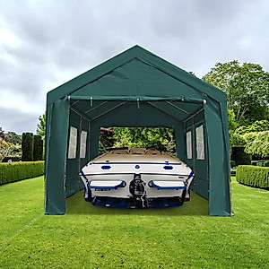 ADVANCE OUTDOOR 12x20 ft Heavy Duty Adjustable Carport with 6 Roll-up Ventilated Windows & Removable Sidewalls Car Canopy Garage Boat Shelter Party Tent, Peak Height from 9.5ft to 11ft, Green