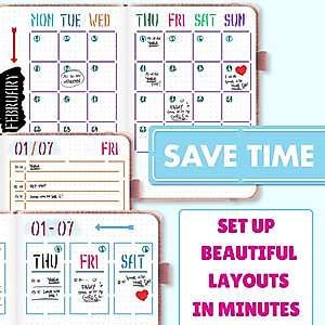 Easy to Use Stencil Set for Dotted Journals - Time Saving Planner Accessories/Supplies Kit Makes Creating Layouts Easy - Incl. Bullet Point Checklists, Daily/Weekly/Monthly Calendars