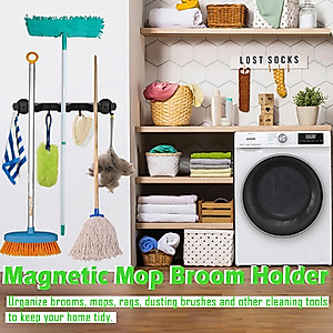 Magnetic Mop Broom Holder Heavy Duty, Strong Magnetic Broom Mop Hanger for Cleaning Tools, Anti-slip Wall Mounted Magnetic Broom Holder Rack for Laundry Garage Kitchen Workshops Shed