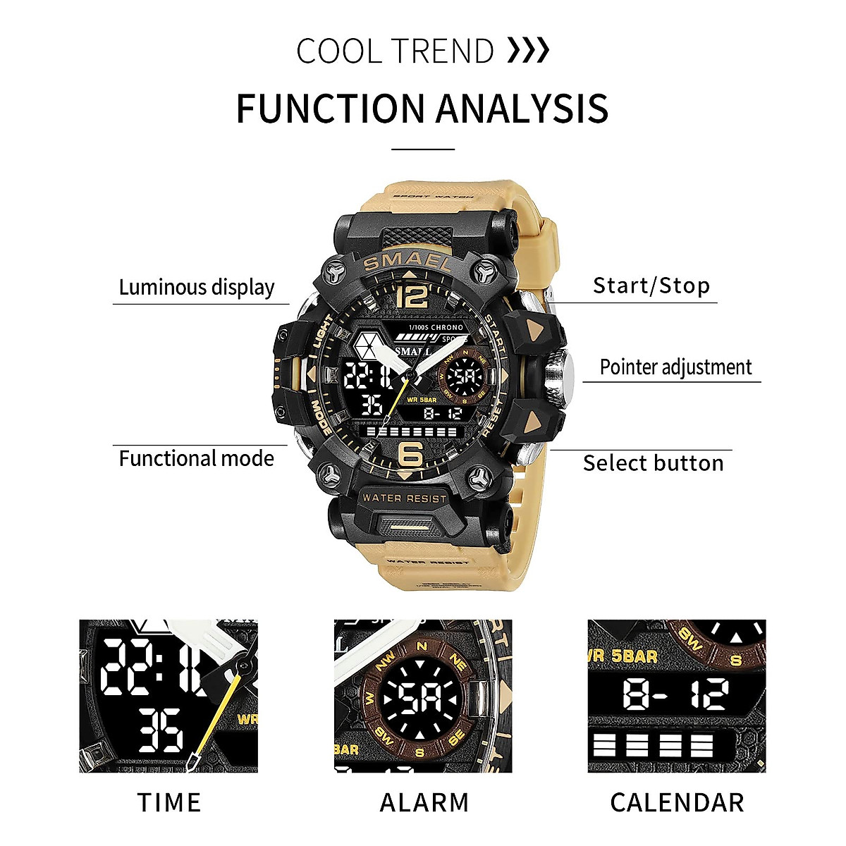 AIMES Men's Watches Tactical Outdoor Sports Waterproof Military Watch Analog Digital Date Multi Function Large Dual Display Mens Wristwatch