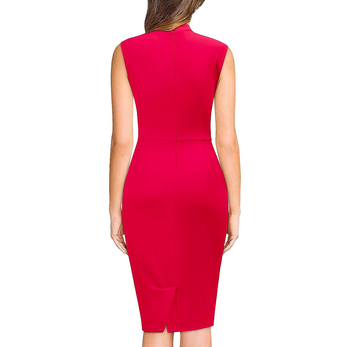 Miusol Women's Retro 1950s Style Half Collar Ruffle Cocktail Pencil Dress (Large,Red)