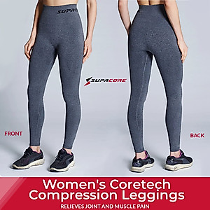 SUPACORE Women's Abdominal Support Postpartum Compression Leggings - Seamless, SI Belt Hip Stability, Joint & Muscle Support Grey Marle