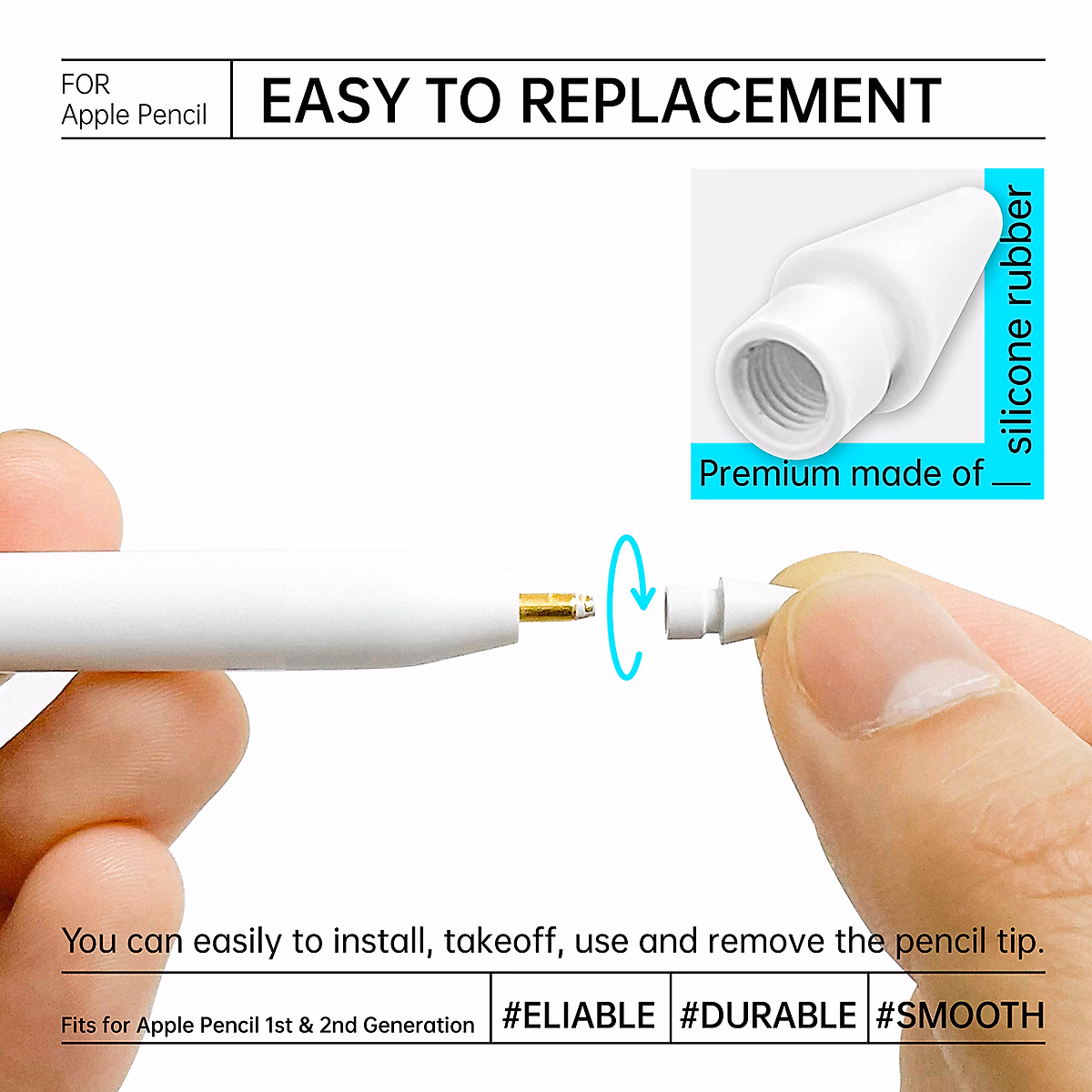 Pencil Tips Replacement for Apple Pencil 1st Gen 2nd Generation (6 Pack), Pen Nibs Compatible with iPad Pencil.