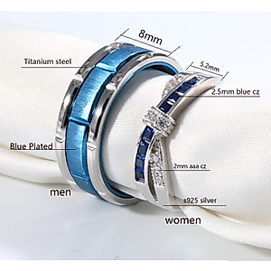 ringheart 2 Rings Couple Rings Bridal Sets Silver Ring Blue Cz Womens Wedding Ring Titanium Steel Man Wedding Bands