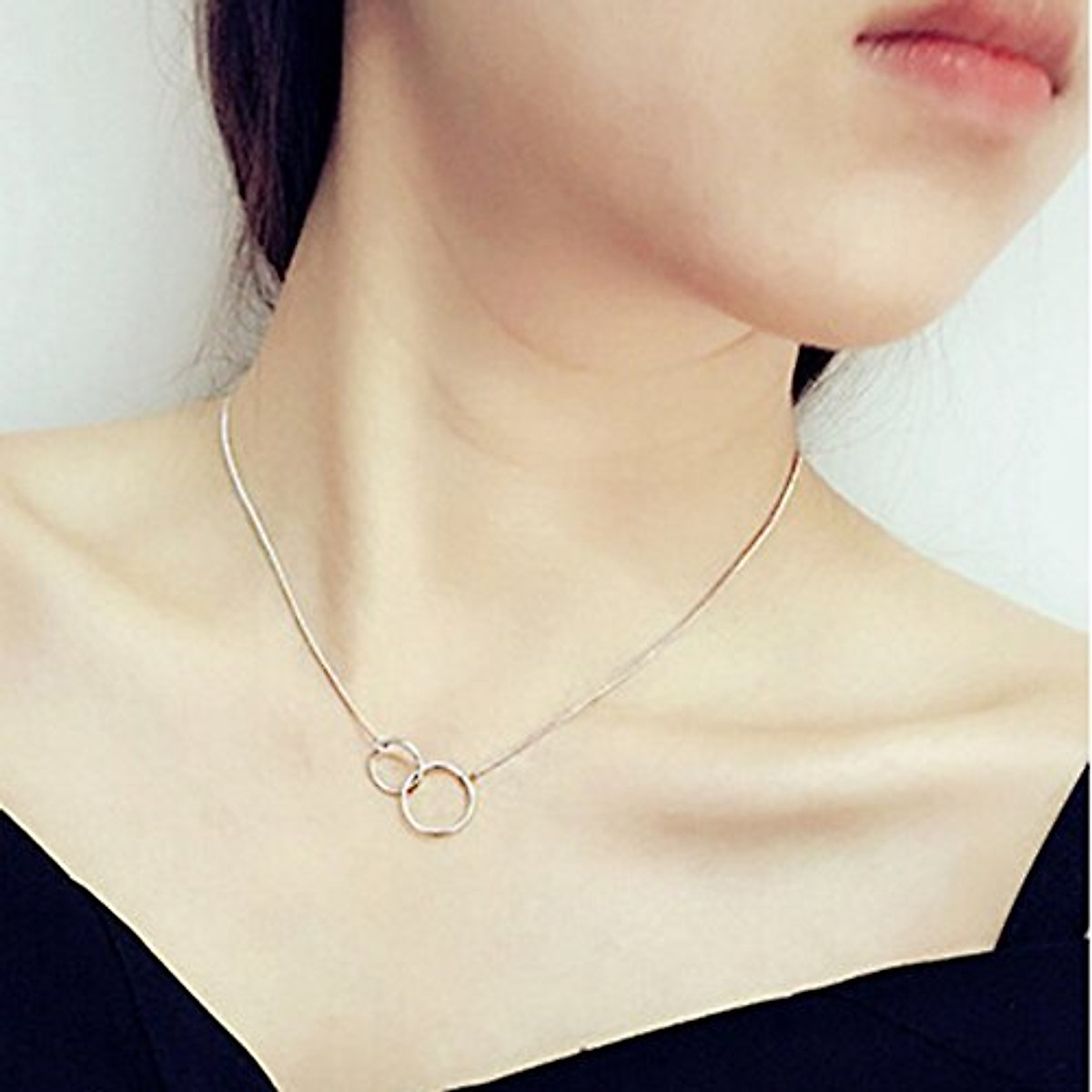 Jude Jewelers Stainless Steel Friendship Eternity Necklace Double Circle Interlocking Infinity (Silver)