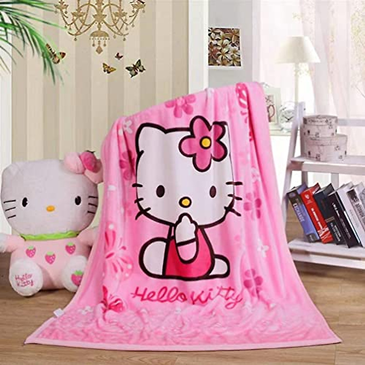 Blanket Cartoon Kitty Printing Throw Blanket Soft Cover Flannel Cozy Plush Fleece Blanket for Boys Girls Kids Toddler Baby (Larqe(55 in x 39 in))…… (Pink)
