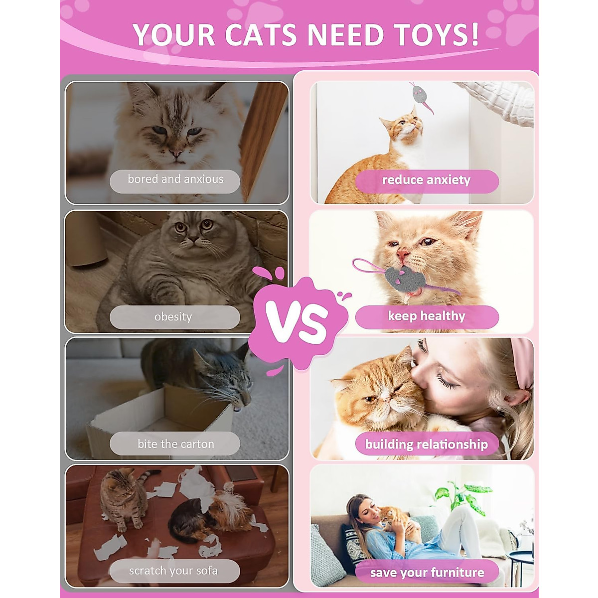 Cat Toys, Hanging Automatic Interactive Cat Toy, Colorful Bouncing Mice, Extra Long Elastic Rope, Motion Activated Rechargeable Cat Feathers Toys, Interactive Cat Toys for Indoor Cats/Kittens