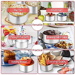 TeamFar 4 Inch Cake Pan, Mini Cake Pan Small Round Baking Tins Set Stainless Steel, For Baking Steaming Serving, Healthy & Sturdy, Easy Clean & Dishwasher Safe - Set of 3