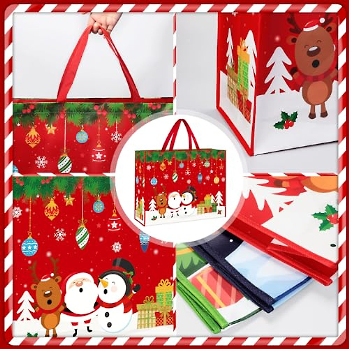 Aliceset 6 Pcs Extra Large Christmas Gift Bags 22 x 17 Inch Reusable Non Woven Jumbo Tote with Handle for Xmas Gift Wrapping(Cute)