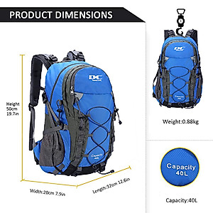 Diamond Candy Waterproof Hiking Backpack for Men and Women, Lightweight Day Pack for Travel Camping, Darkblue, 40L