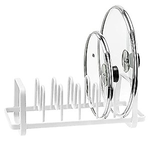 SANNO Pot Lid Holders Heavy Duty Pan Rack Organizer Pot Organizer Rack for Cabinet, Bakeware Rack,Kitchen Cookware Pantry Cabinet Storage Rack with 7 Dividers (pack of 1)