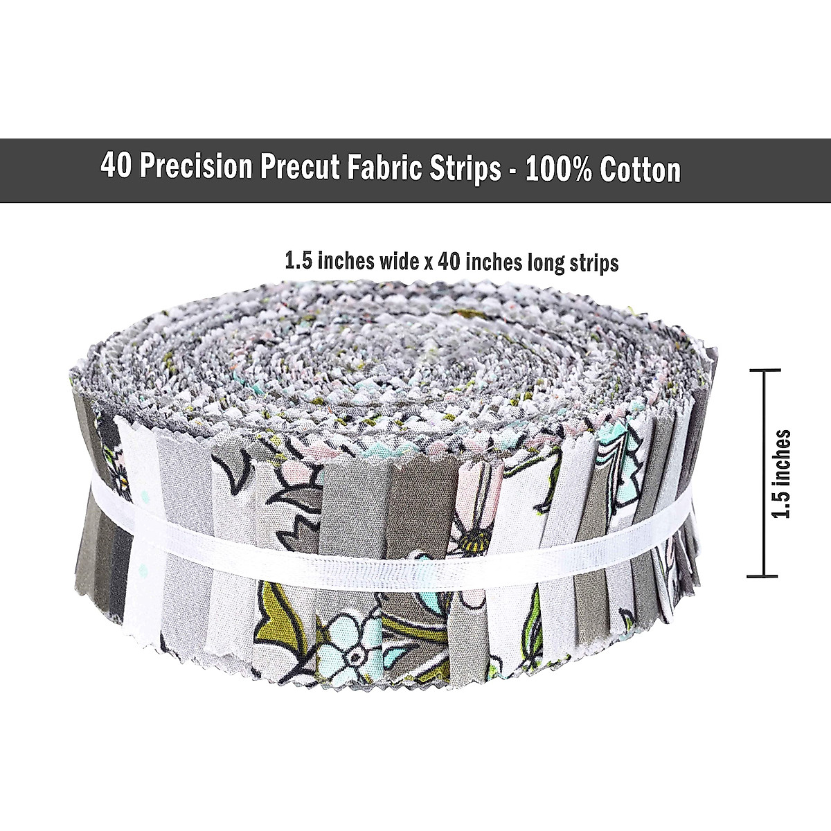 Soimoi 40Pcs Block Print Precut Fabrics Strips Roll Up 1.5x42inches Cotton Jelly Rolls for Quilting - Black