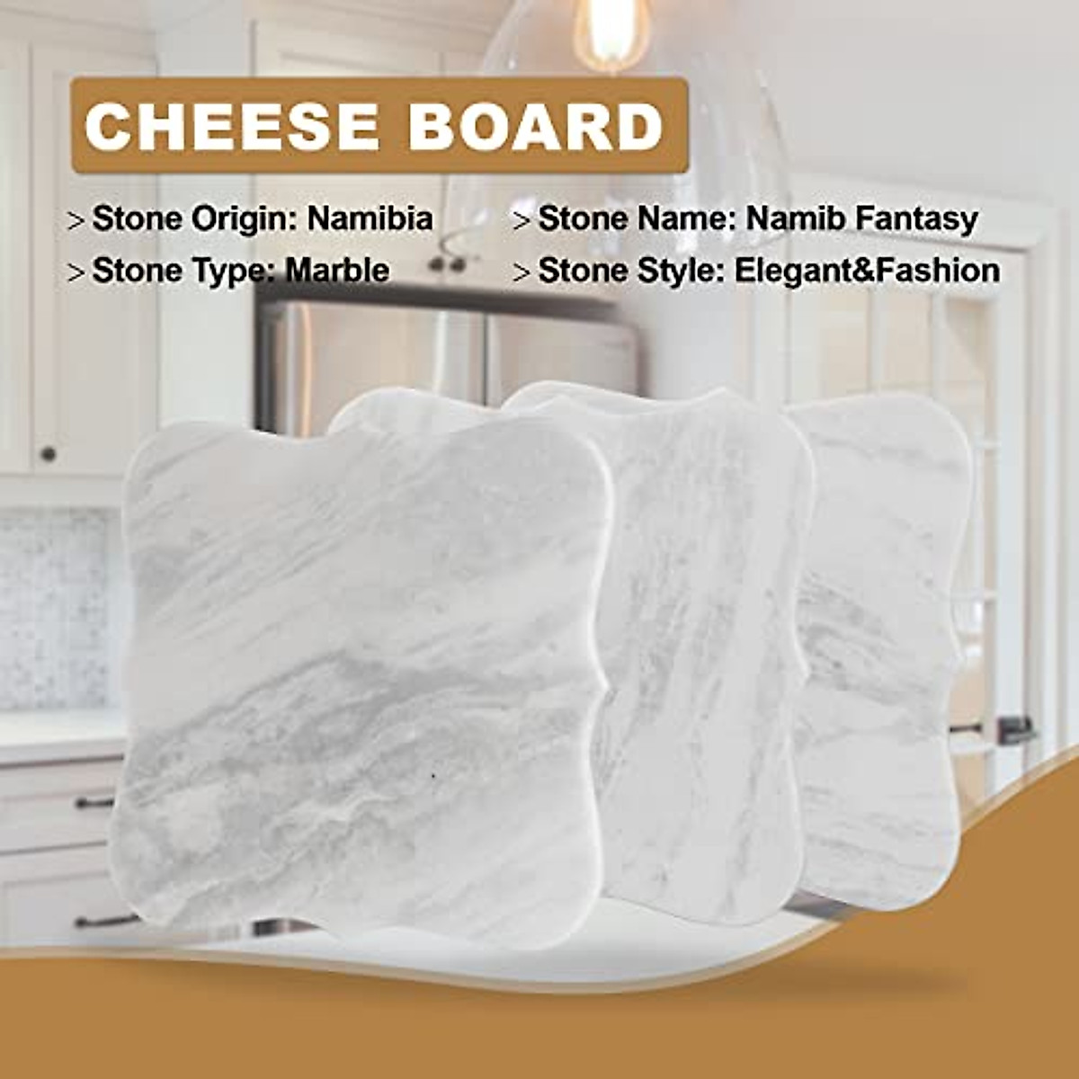 Koville Luxury Namibia Africa Marble Cutting Board, 12" Large Charcuterie Boards, Square Marble Slab, Serving Tray, Housewarming, New Home, Anniversary & Wedding, Bridal Shower Gift Grigio