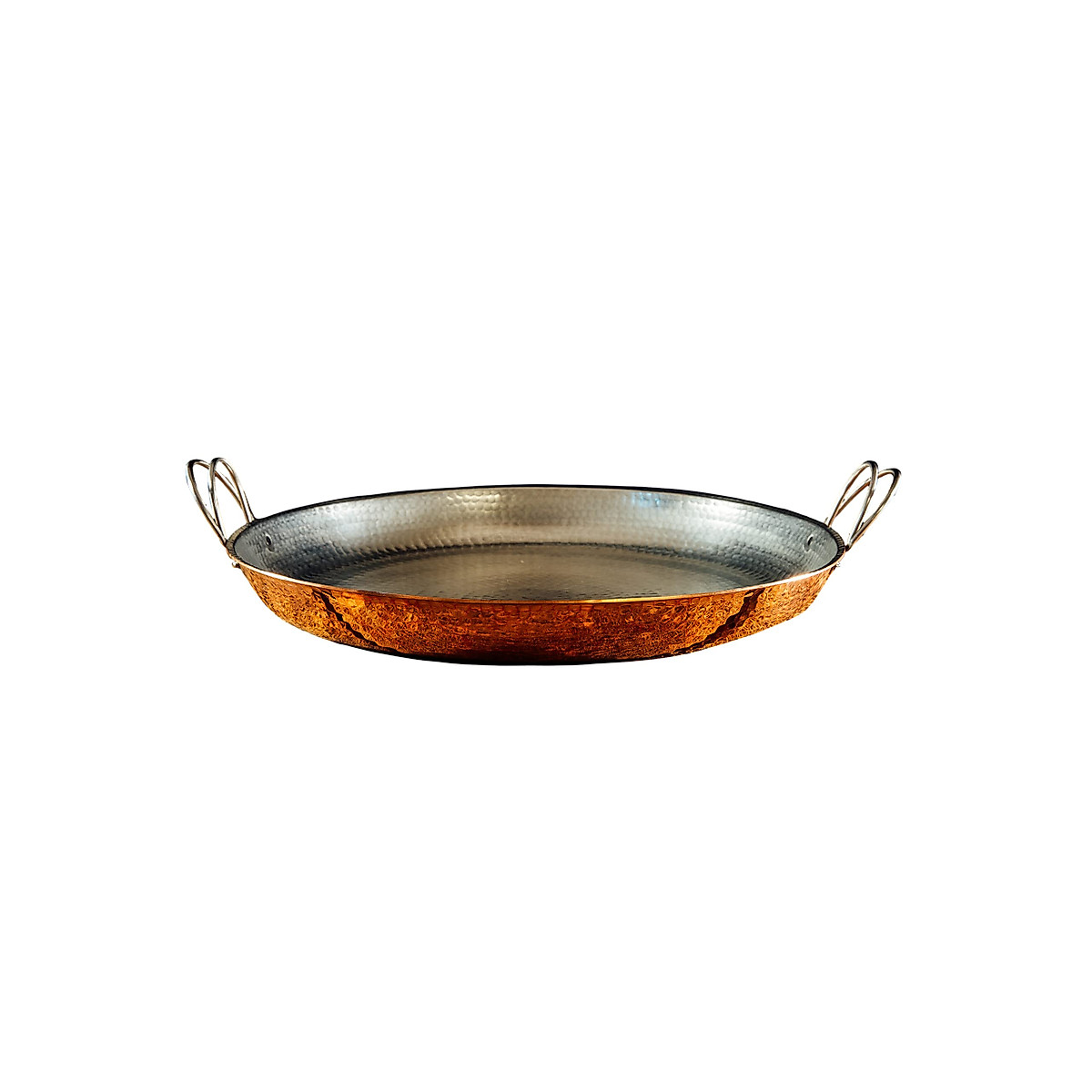 Sertodo Copper Alicante Paella Cooking Pan | 15 inch diameter |Patented Stainless Steel Handle Design| Hand Hammered, Heavy Gauge, 100% Pure Copper | Serves 6-8 Adults