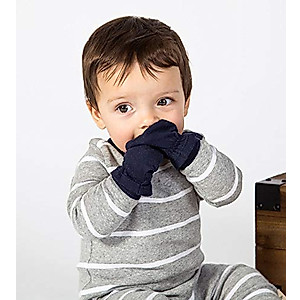 Burt's Bees Baby Unisex Baby Mittens, No-scratch Mitts, 100% Organic Cotton, Set of 3 Gloves, Midnight