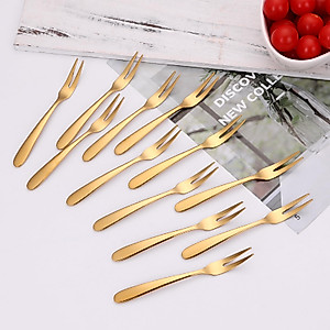 Mafier 5.51-inch Gold Fruit Forks 18/10 Stainless Steel Dessert Forks Tasting Forks Mini Cocktail Forks Appetizer Forks, Dishwasher Safe (Set of 12)