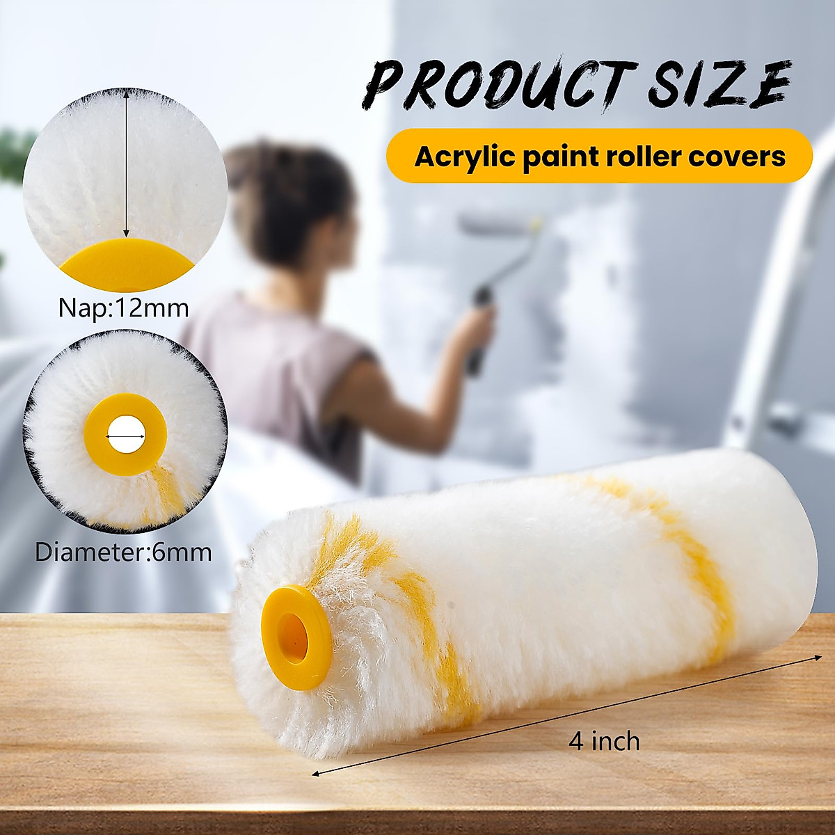 Mister Rui Paint Roller, 10 Covers, 4 Inch Paint Roller (1/2” Nap), Small Paint Roller Covers, Mini Paint Rollers for Painting Walls, Use with All Paints and Stains.