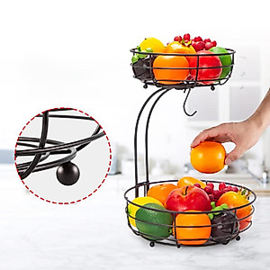Kufutee 2-Tier Countertop Fruit Basket Bowl With Banana Hanger,Bronze