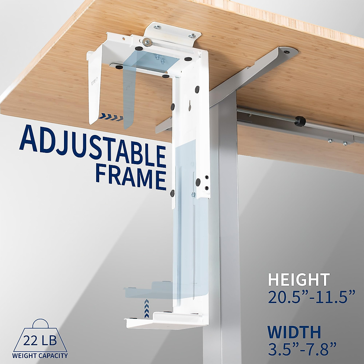 VIVO Adjustable Under Desk and Wall Mount for PC 3.5 - 7.8 inches Wide, Computer Case CPU Holder with Swivel and Secure Locking, White, MOUNT-PC01W