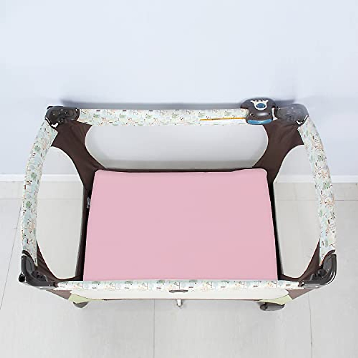 Pack and Play Sheets and Waterproof Pack n Play Mattress Protector Pad Cover 4 Pack Set, Ultra Soft Pack n Play Mattresses Sheets Compatible with Graco Pack n Play, Grey&Pink