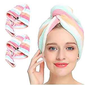 AuroTrends Microfiber Hair Towel 2Pack, Hair Towel Wrap for Women/Kids- Super Absorbent Soft Microfiber Towel for Hair, Hair Drying Towels for Long/Thick/Fine/Curly Hair (Set of 2, Rainbow)