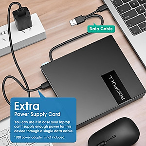 ROOFULL External CD DVD Drive USB 3.0 USB-C with 4*USB Ports and SD/TF Card Slot, Portable CD DVD Player Burner Optical Disc ROM/RW Reader Writer for Laptop PC Apple Mac Windows 11/10 Linux Computer