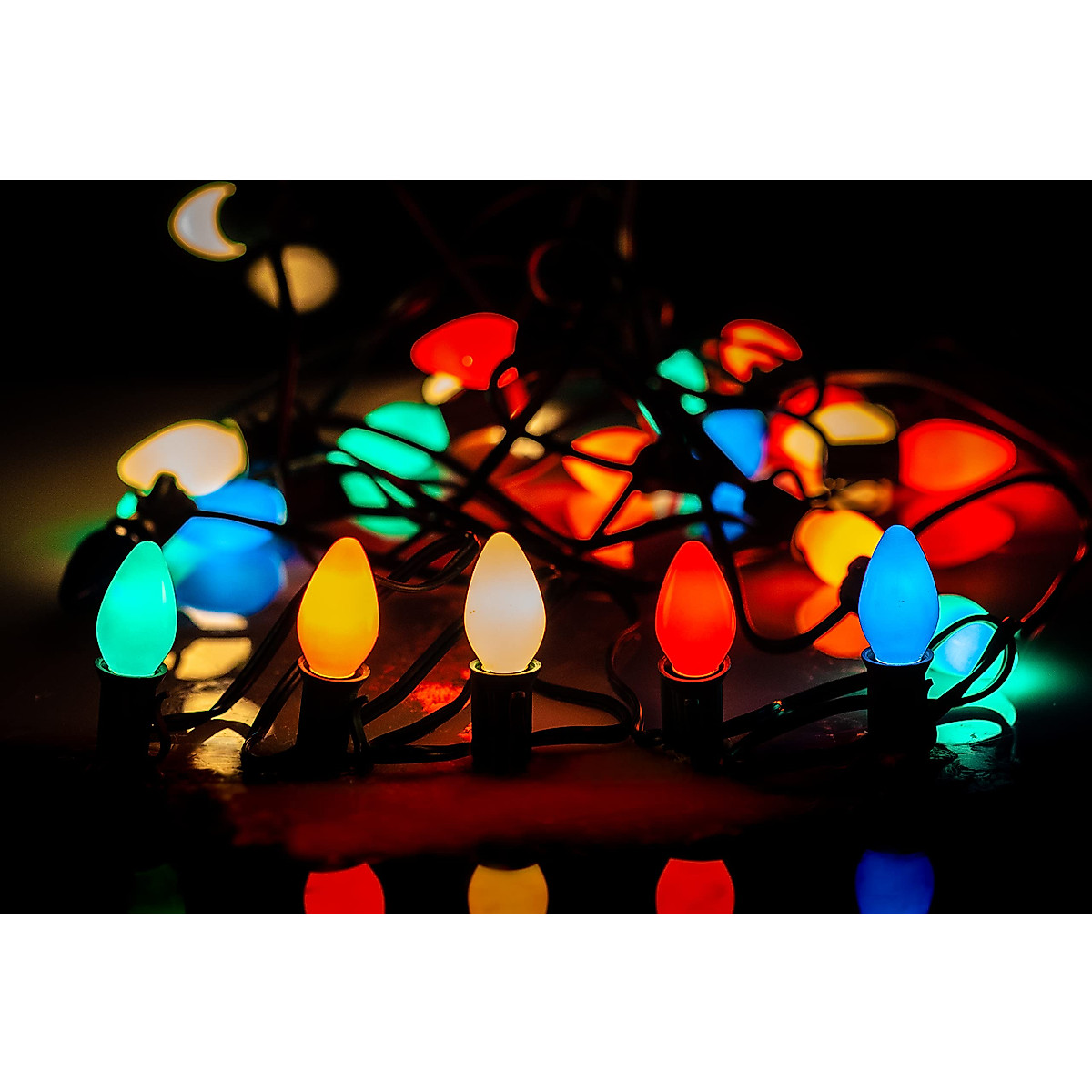 25-Pack C7 Multicolor 7-Watt Christmas Light Bulbs, Ceramic Base, Extended Life