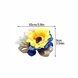 SMLJFO 2Pcs Artificial Flower Wrist Corsage Groom Boutonniere Sunflower Bride & Bridesmaid Corsage Wristlet Wedding Hand Flower Decor for Prom Suit Party Homecoming Graduation