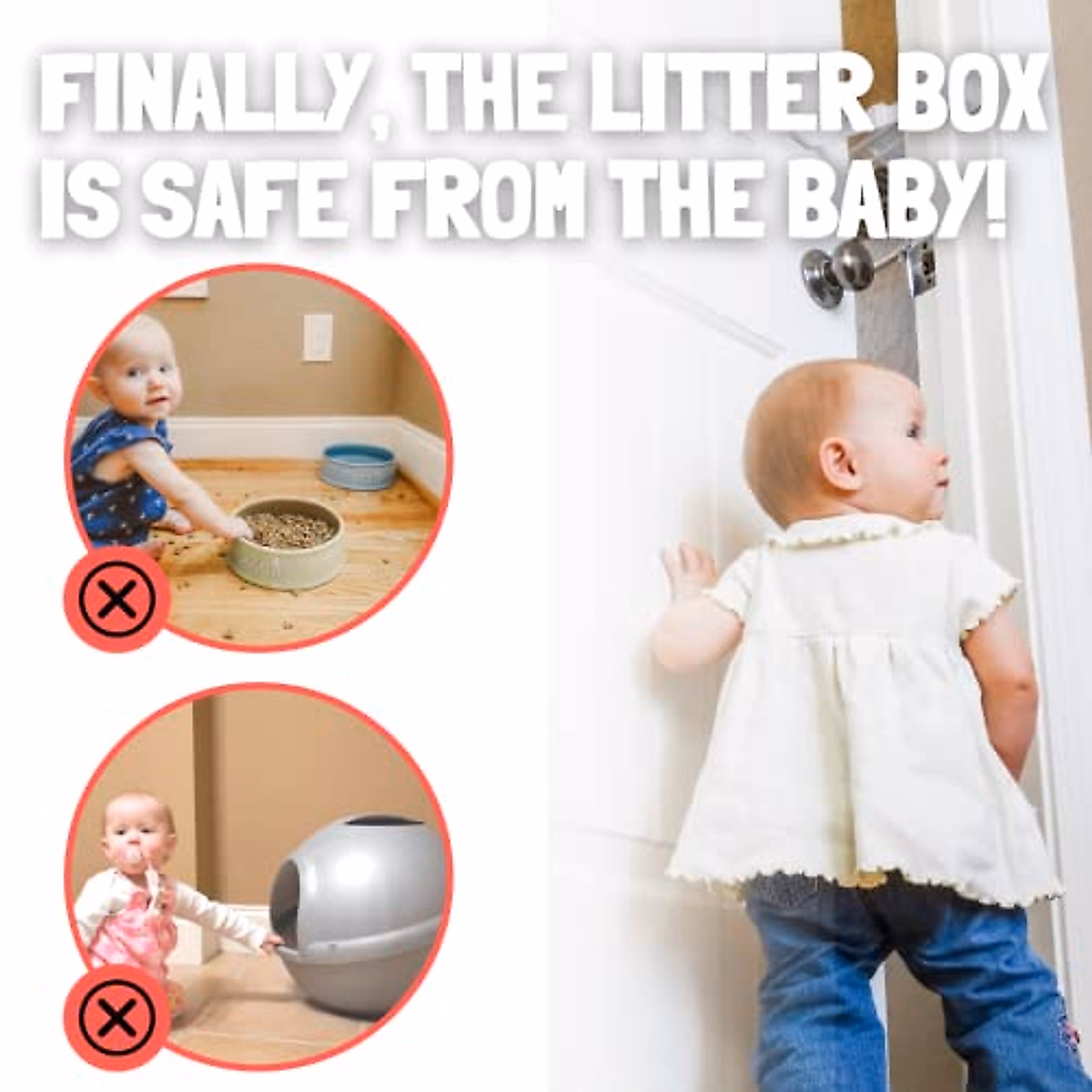 Door Buddy Baby Proof Door Latch for Cats - Grey. Adjustable Cat Door Strap Keeps Baby Out of Cat Food & Litter Box. Simple Child Door Locks for Kids Safety. Baby Gate Cat Door Interior Alternative