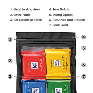 Mylar Bags with Ziplock 4.5 x 6.5" | 100 Bags | Black | Sealable Heat Seal Bags for Candy and Food Packaging, Medications and Vitamins | For Liquid and Solids (Black, 4.5" x 6.5")
