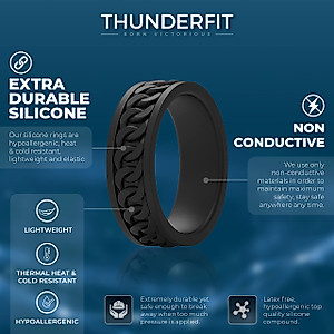 ThunderFit Silicone Wedding Rings for Men, Chain Design Rubber Engagement Bands 7mm Wide 2mm Thick - 1/4/7 Variety Multipack (Pack A, 14.5-15 (23.82mm))