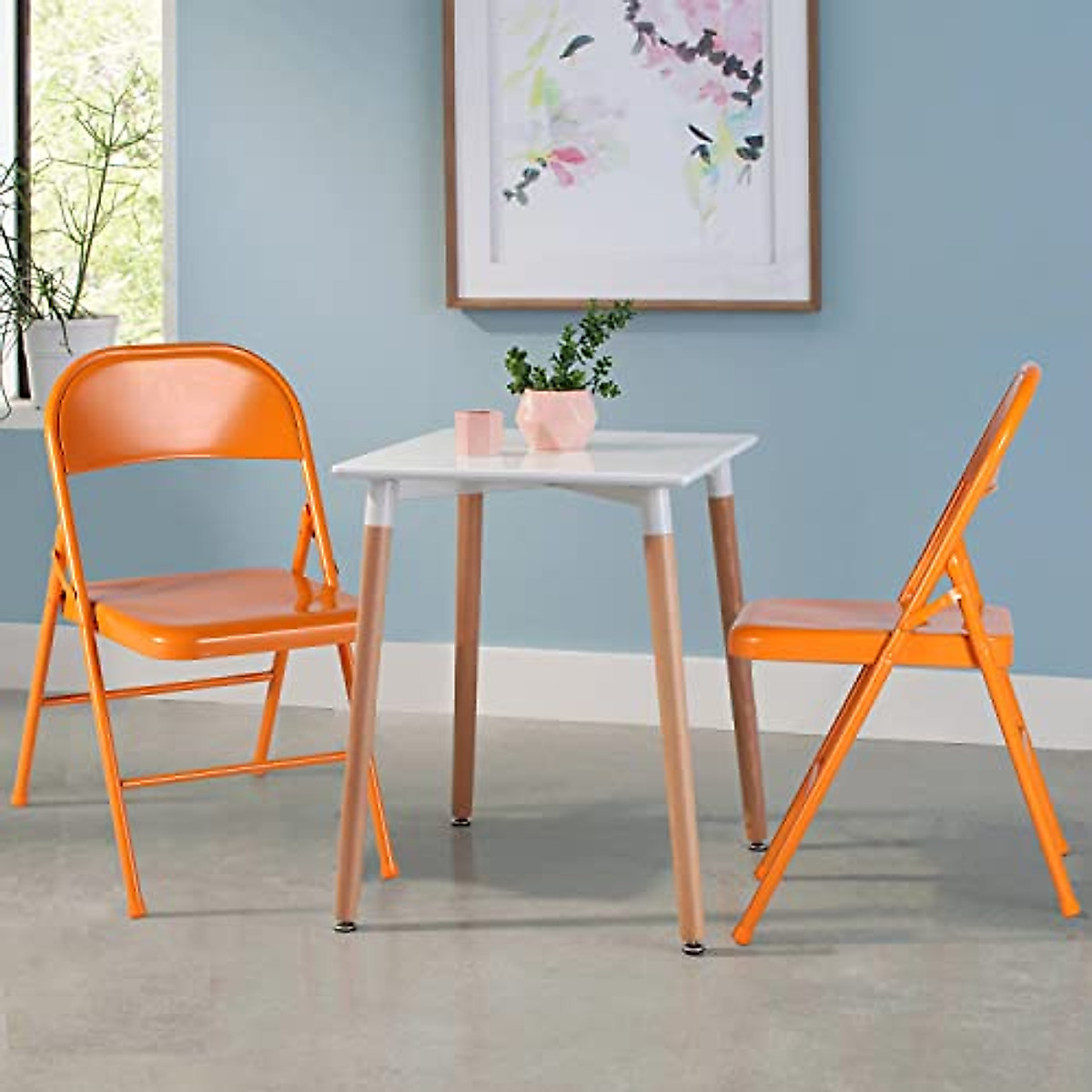 VECELO Metal Frame Folding Hold Up to 350 Pounds, Mounted Steel Chairs with Triple Braced & Double Hinged Back for Home Office, Set of 4, Orange