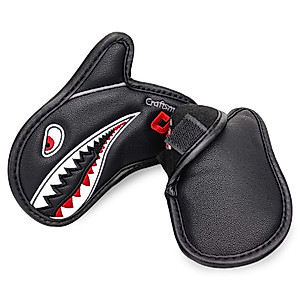 Craftsman Golf Vivid Shark Embroideried with 3D Fin 8pcs (5,6,7,8,9,P,A,S Black Iron Headcover Set with Large Red No.