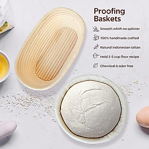 JAOBHAHY Banneton Bread Proofing Basket Set, Bread Making Tools Includes 10" oval & 9" Round Proofing Basket & 34 oz Sourdough Starter Jar for A Complete Sourdough Bread Baking Supplies