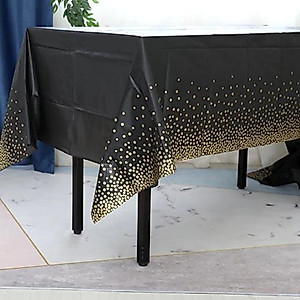 ZJDHPTY 3Pack Plastic Table Cloth Disposable for Rectangle Tables, Table Cover Black and Gold Party Decorations for Birthday Graduation Retirement New Year Size 54x108 Inch (Black+Gold Dot)