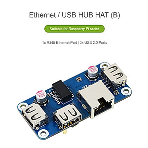 Ethernet/USB HUB HAT for Raspberry Pi 4 B/3 B+/3A+/2B/Zero/Zero W/Zero WH, with 1x RJ45 10/100M Ethernet Port, 3X USB 2.0 Ports Compatible with USB 2.0/1.1