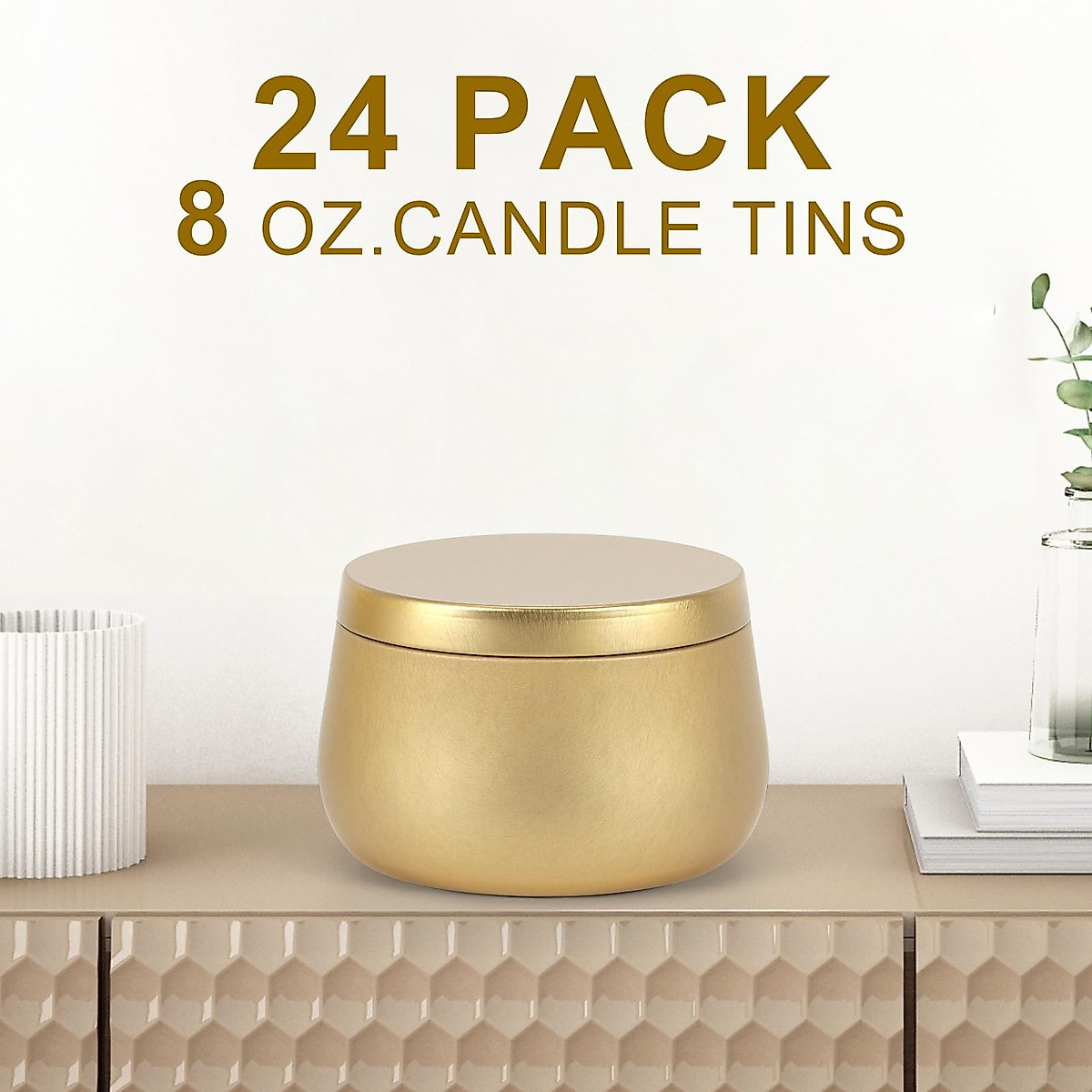 SONVIIBOX 8oz Gold Candle Tins for Making Candles 24 Pack - Candle Jars 8 oz Tin Bulk Candle Jars with Lids for Candle Making (Gold)