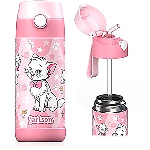 JARLSON kids water bottle with straw - CHARLI - insulated stainless steel water bottle - thermos - girls/boys (Cat 'Star', 12 oz)