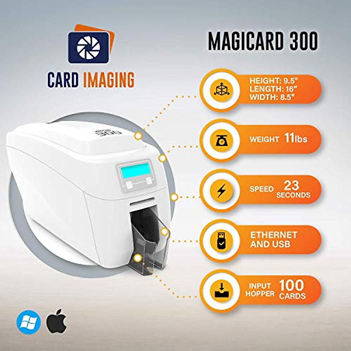 Magicard 300 Dual Sided ID Card Printer & Supplies Bundle Badge Maker Machine (3300-0021)