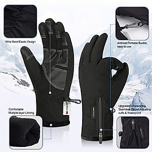 Balhvit -10℉ Waterproof Winter Gloves for Men & Women, Breathable Ski Snow Gloves, 5-Layer Touch Screen Cold Weather Gloves (L, Black)